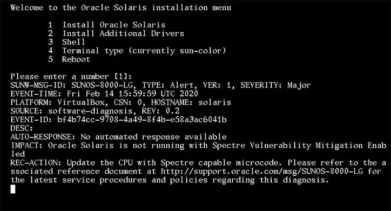 Welcome To The Oracle Solaris Installation Menu